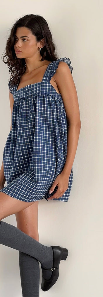 Navy Tartan Rami Mini Dress | Sanaly – motelrocks-com-us