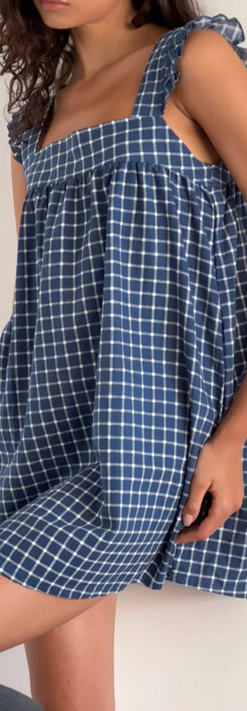 Navy Tartan Rami Mini Dress | Sanaly – motelrocks-com-us