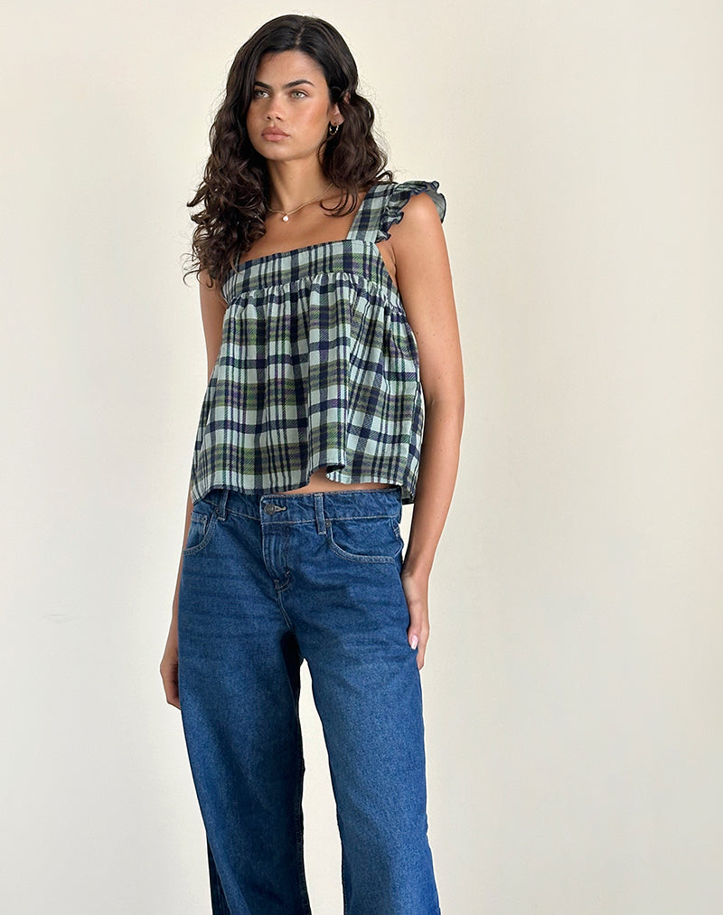 Green Mono Check Linen Top | Sanula – motelrocks-com-us