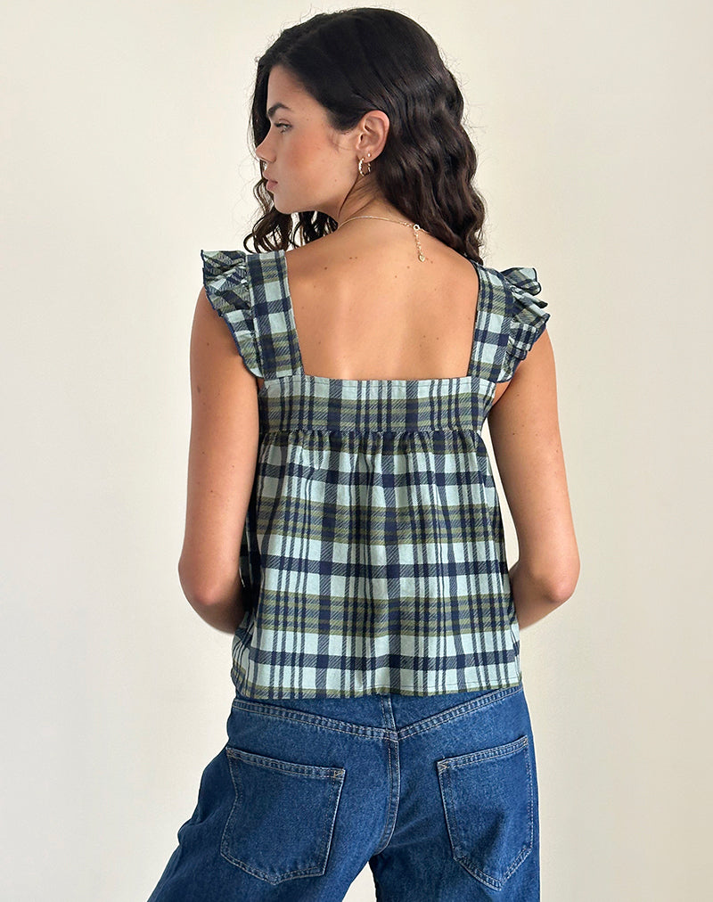Green Mono Check Linen Top | Sanula – motelrocks-com-us