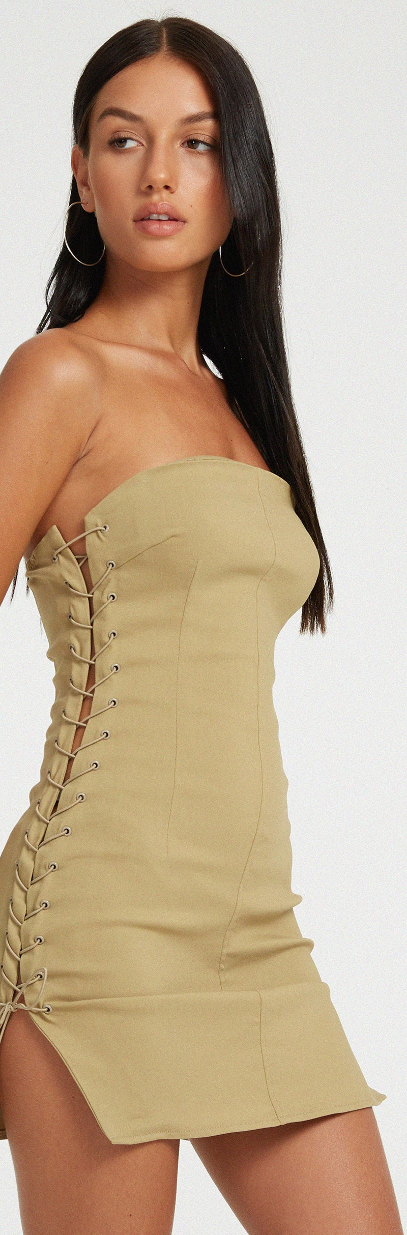 Light Brown Tan Bandeau Mini Dress | Sanvi – motelrocks-com-us