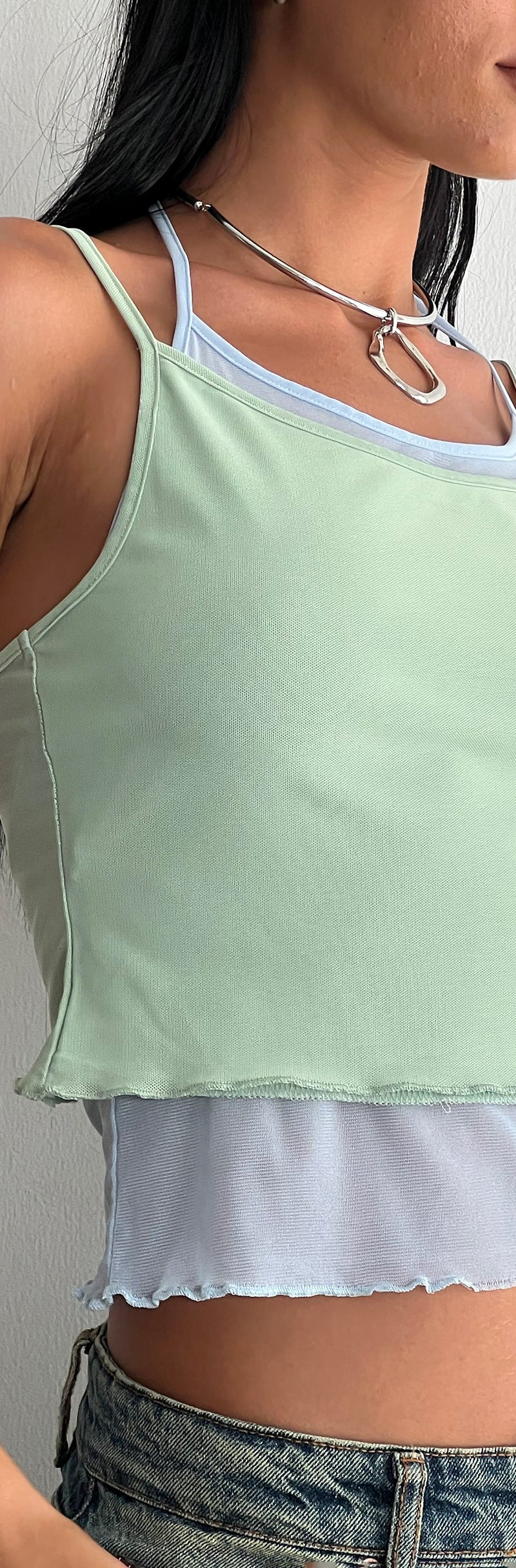 Frost Blue and Sage Green Double Layered Cami Top | Sapphi – motelrocks ...
