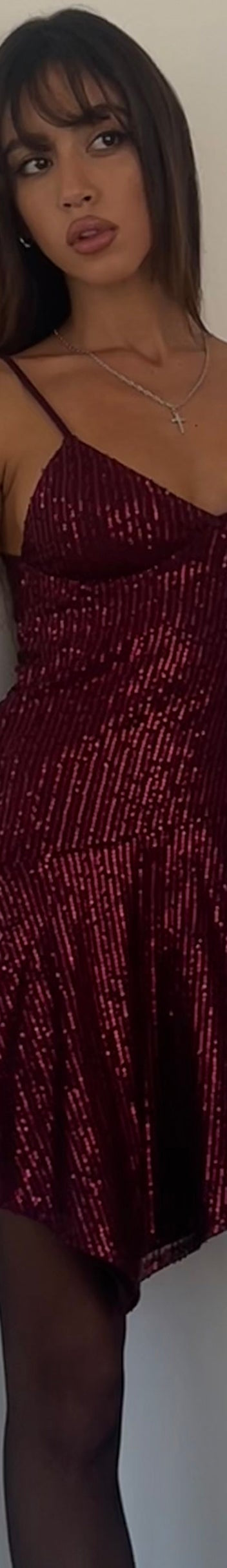 Burgundy Sequin Waterfall Mini Dress | Sarabeth – motelrocks-com-us
