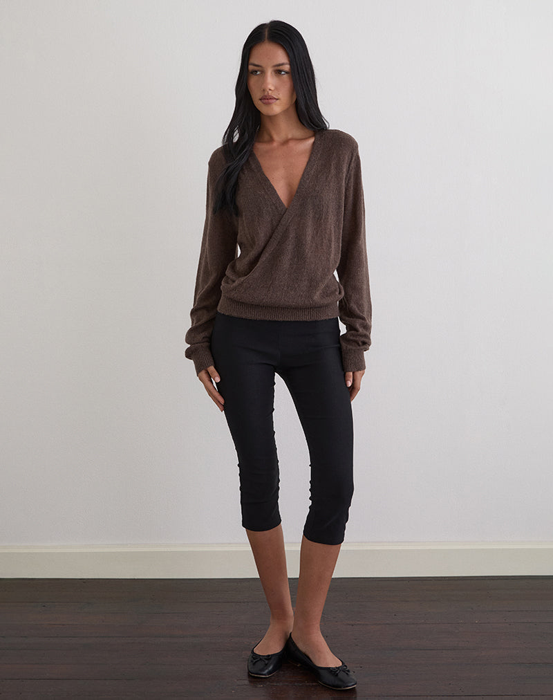 Dark Chocolate Knit Plunge Wrap Top | Saroya – motelrocks-com-us