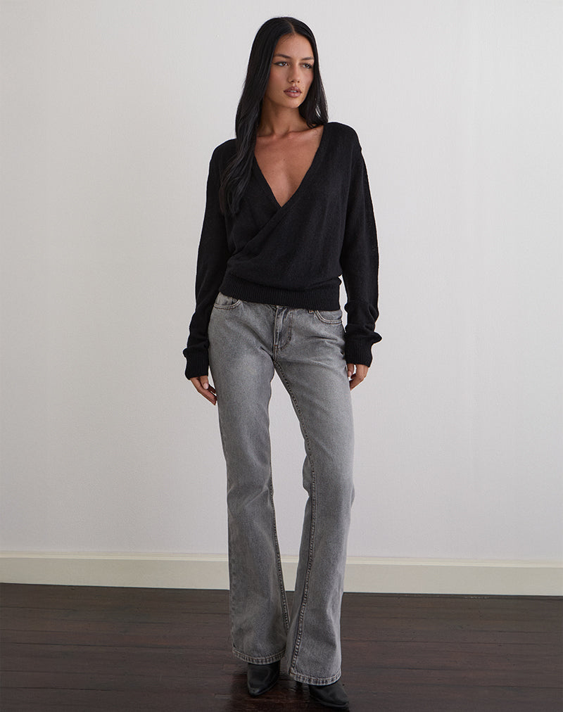 Black Knit Plunge Wrap Top | Saroya – motelrocks-com-us