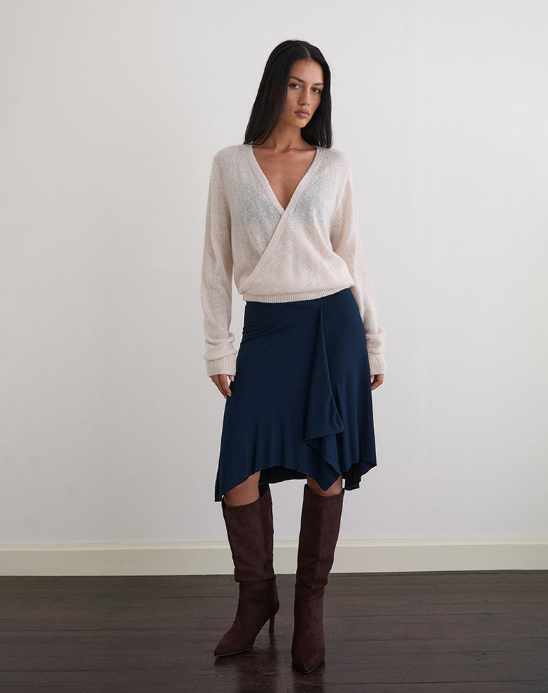 Ecru Knit Plunge Wrap Top | Saroya – motelrocks-com-us
