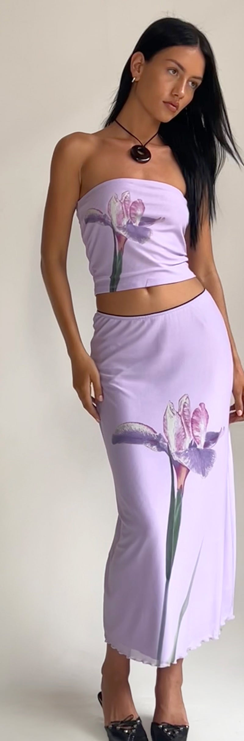 Lilac Flower Placement Midi Skirt | Lassie – motelrocks-com-us