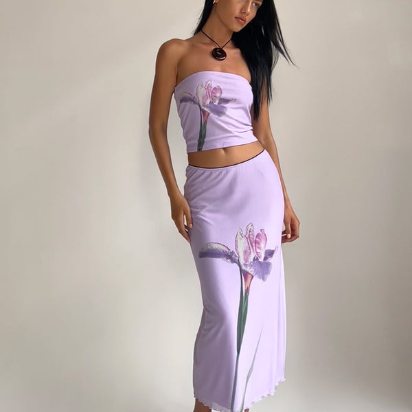Lilac Flower Placement Midi Skirt | Lassie – motelrocks-com-us