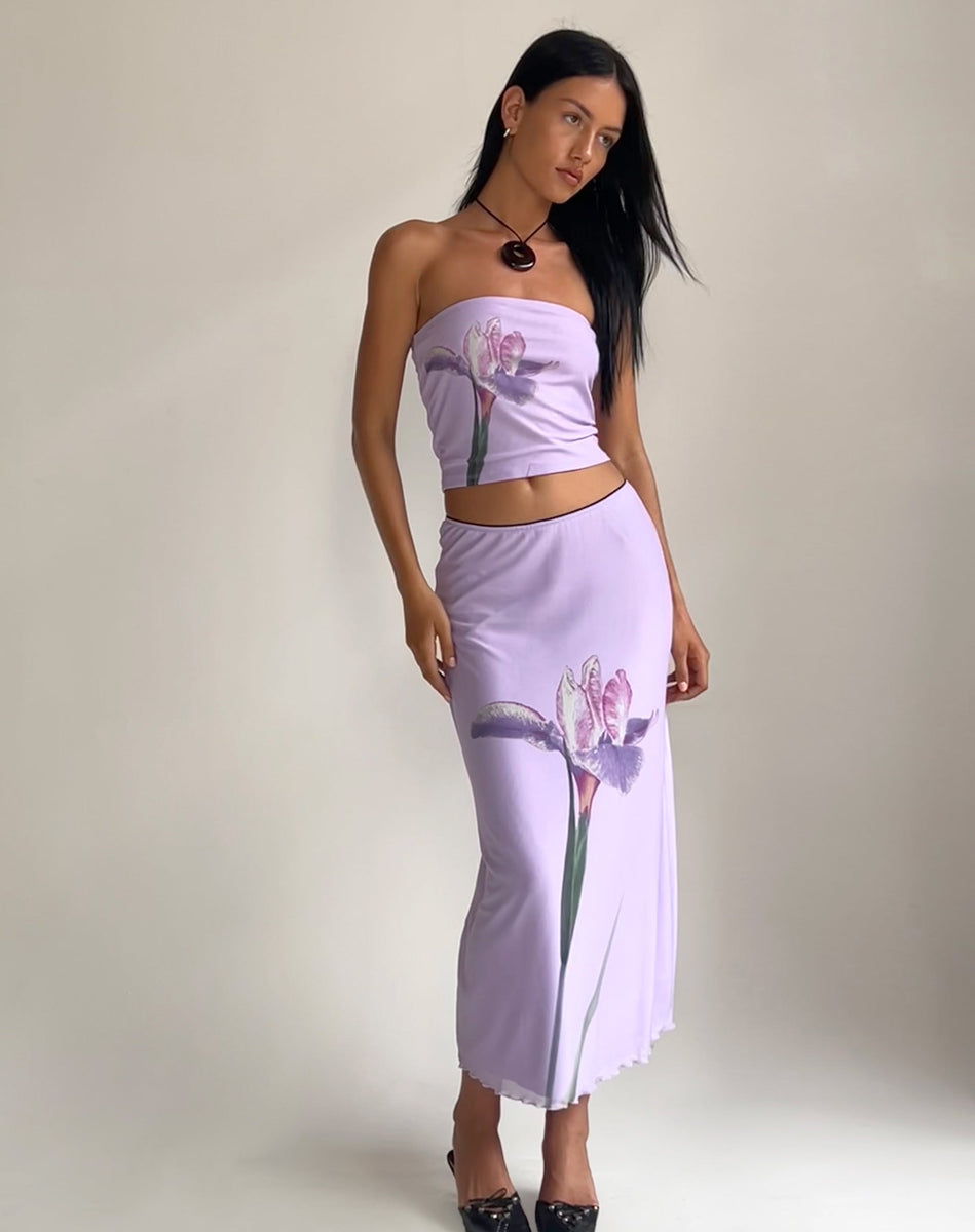 Lilac Flower Placement Midi Skirt | Lassie – motelrocks-com-us