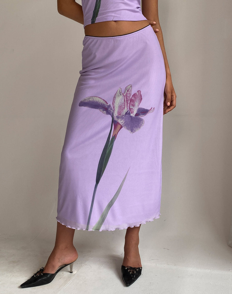 Lilac Flower Placement Midi Skirt | Lassie – motelrocks-com-us