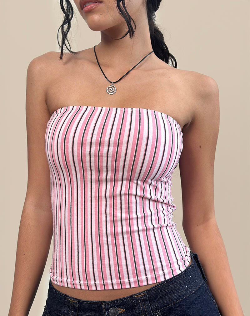 Pink Pinstripe Basic Bandeau Top | Shaelo – motelrocks-com-us
