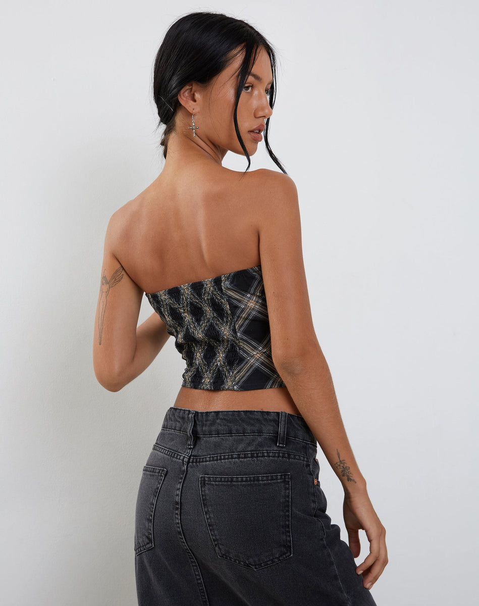 Black and Grey Checked Bandeau Set | Shaloe – motelrocks-com-us