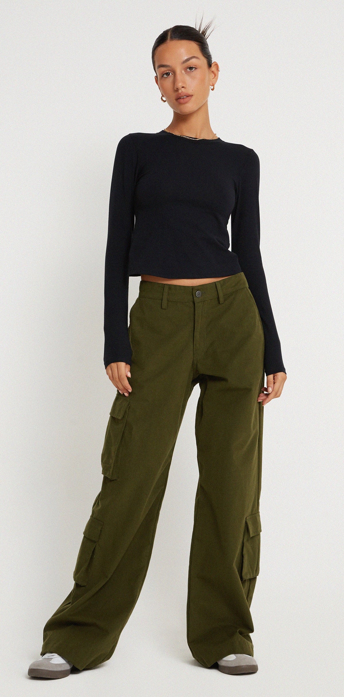 Dark Olive Wide Leg Trouser | Shan – motelrocks-com-us