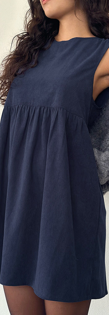 Navy Ink Blue Babycord Mini Dress | Sheba – motelrocks-com-us