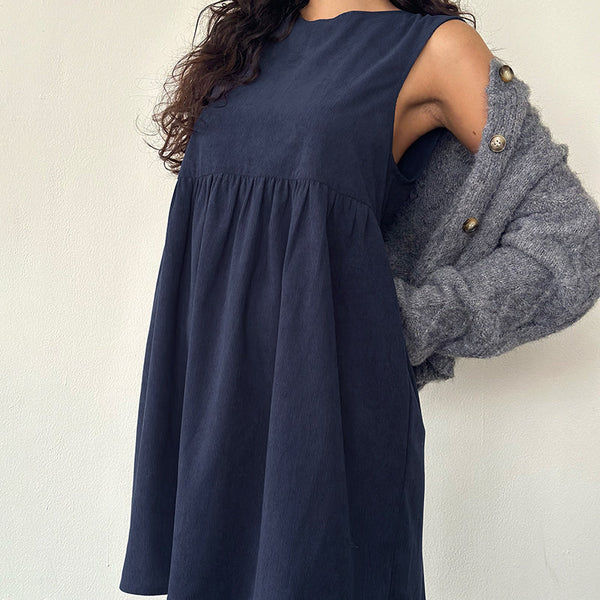 Navy Ink Blue Babycord Mini Dress | Sheba – motelrocks-com-us