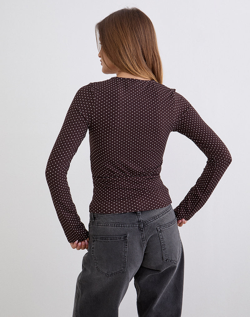 Brown Rayon Jersey Long Sleeve Top with Micro Polka Print | Sheon ...