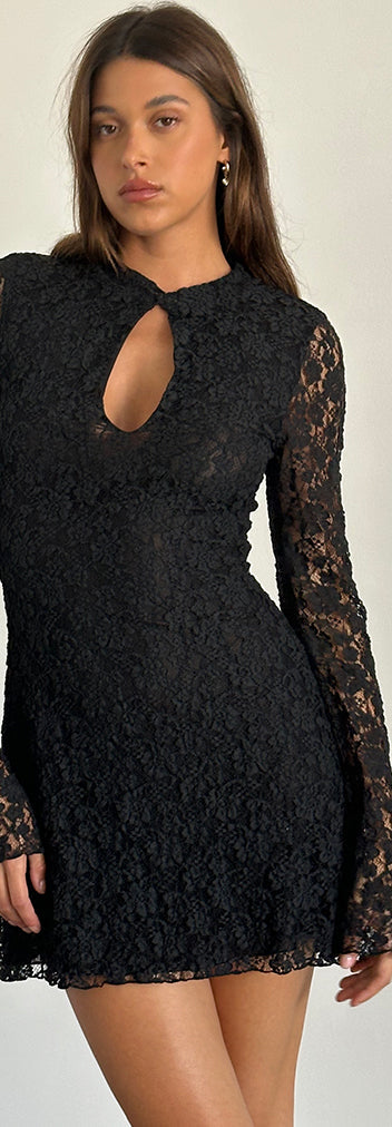Black Lace Keyhole Mini Dress | Silvanna – motelrocks-com-us