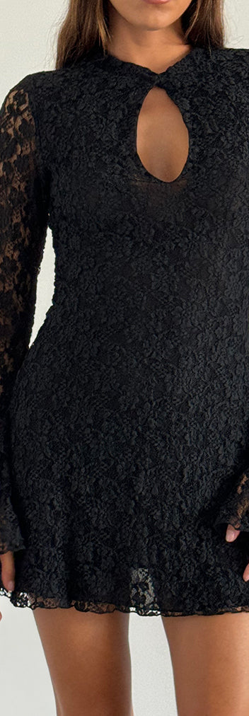 Black Lace Keyhole Mini Dress | Silvanna – motelrocks-com-us