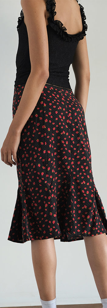 Strawberry Polka Black Midi Skirt | Sima – motelrocks-com-us