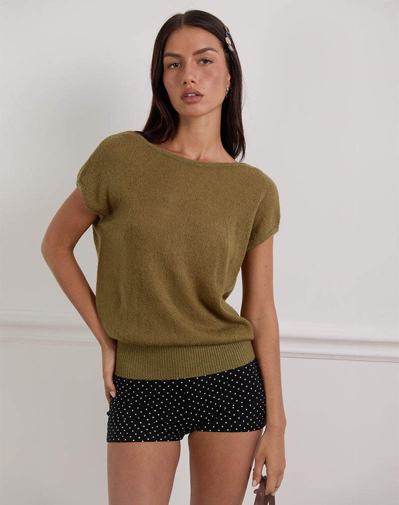 Olive Sheer Knit Open Back Top | Sinda – motelrocks-com-us