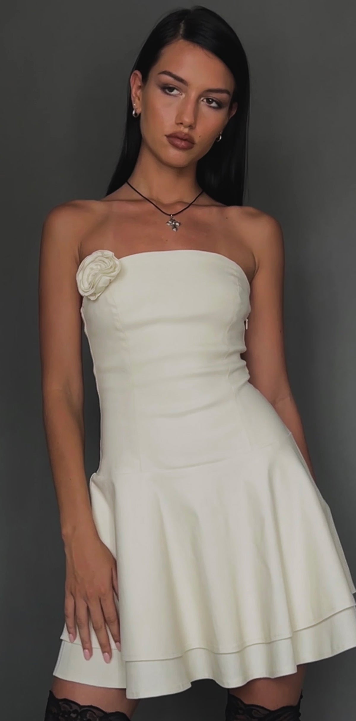 Cream Mini Dress with Rosette and Lace Back | Striata – motelrocks-com-us