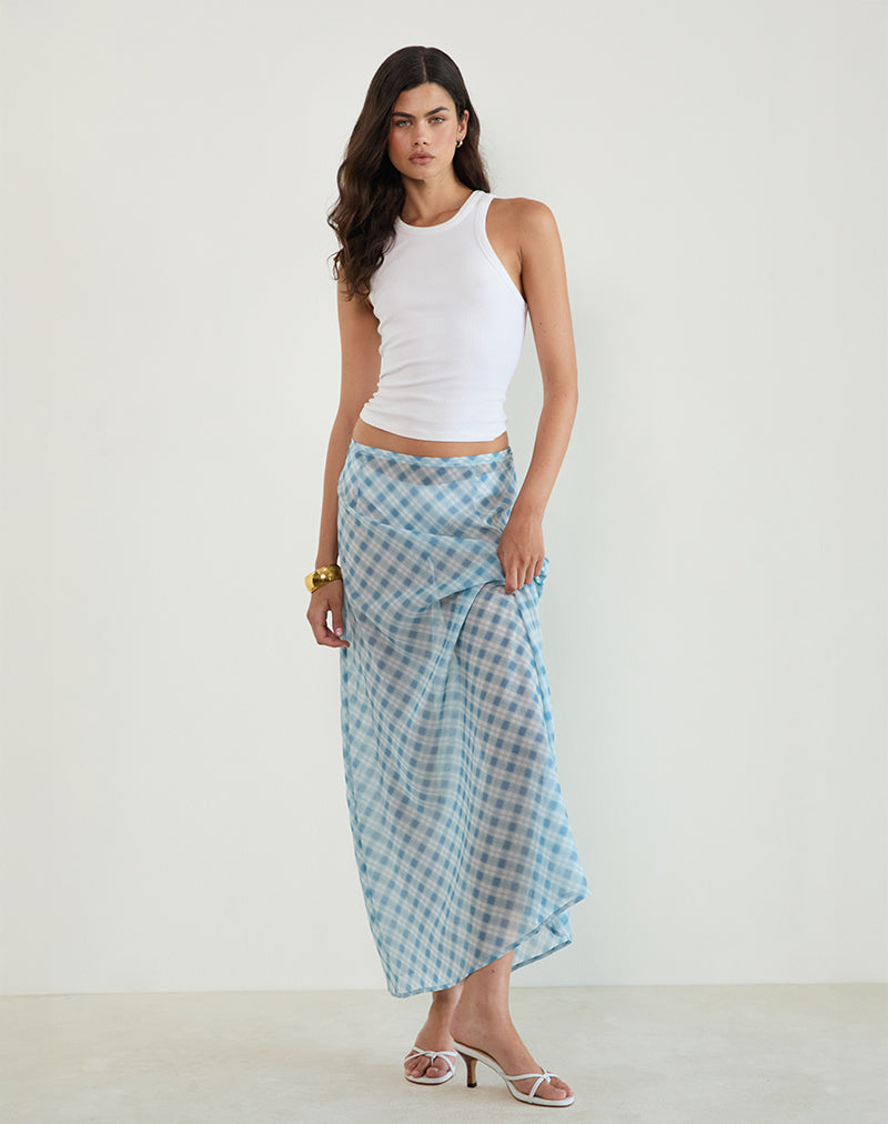 Blue Blurred Check Print Maxi Skirt | Surina – motelrocks-com-us