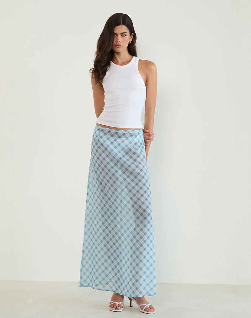 Blue Blurred Check Print Maxi Skirt | Surina – motelrocks-com-us
