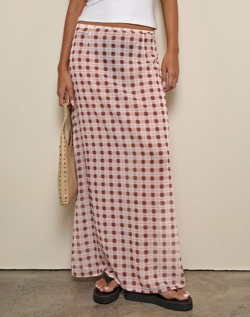 Peach Chiffon Blurred Check Print Maxi Skirt | Surina – motelrocks-com-us