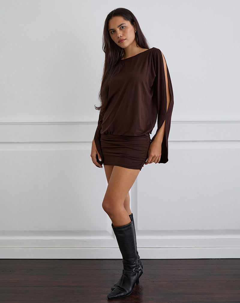 Bitter Chocolate Long Sleeve Mini Dress | Sybe – motelrocks-com-us