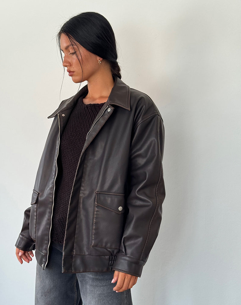 Dark Chocolate PU Jacket | Tobia – motelrocks-com-us