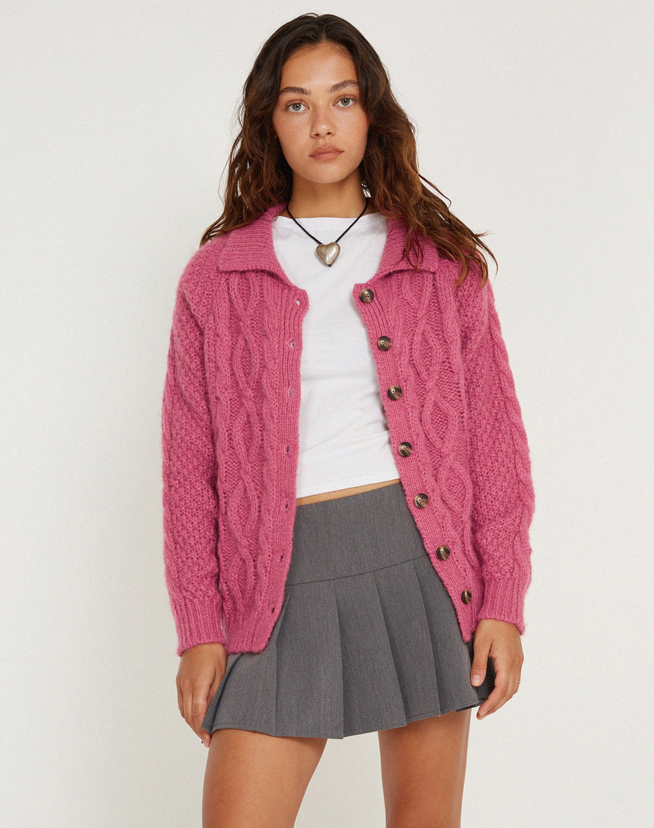 Pink Cable Knit Button Up Cardigan | Triny – motelrocks-com-us