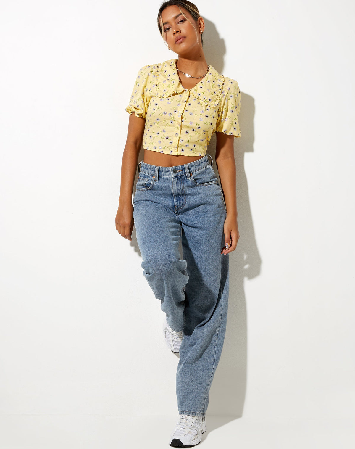 Yellow Floral Oversized Collar Top | Tucci – motelrocks-com-us