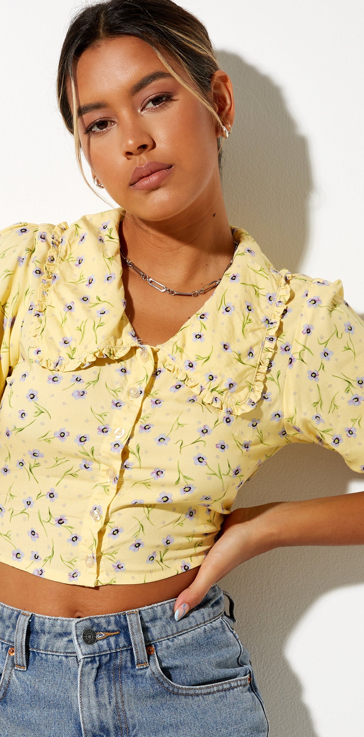 Yellow Floral Oversized Collar Top | Tucci – motelrocks-com-us