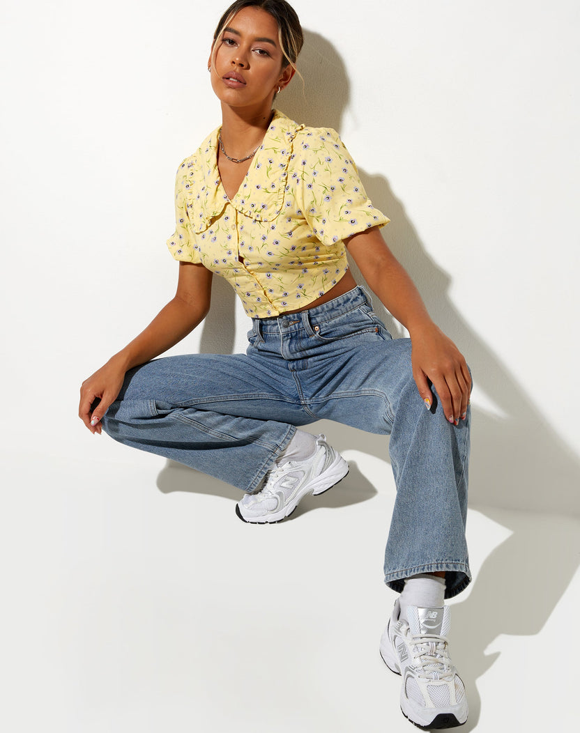Yellow Floral Oversized Collar Top | Tucci – motelrocks-com-us