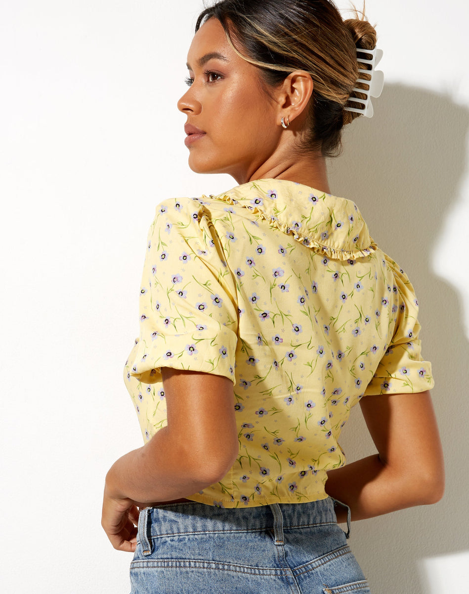 Yellow Floral Oversized Collar Top | Tucci – motelrocks-com-us