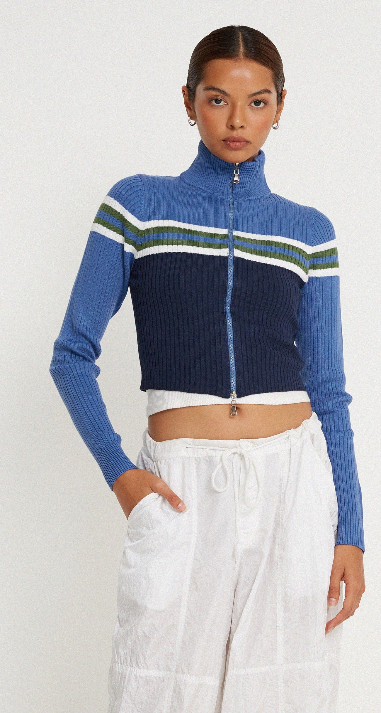 Blue Zip Up Cropped Jumper | Tuzifa – motelrocks-com-us