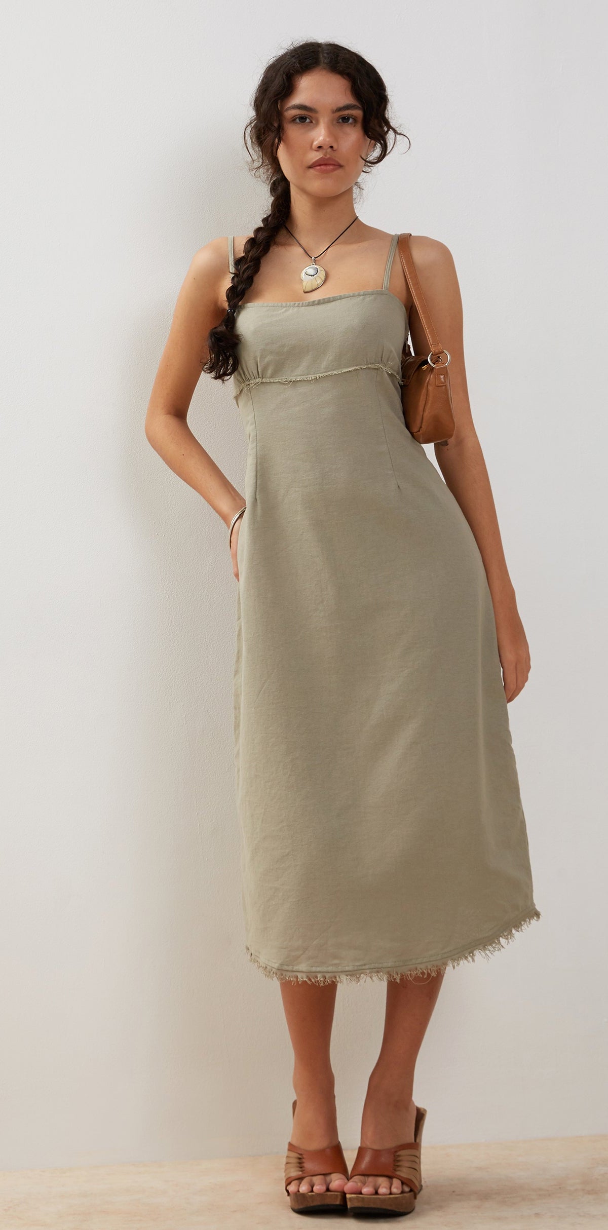 Slate Green Linen Midi Slip Dress | Una – motelrocks-com-us