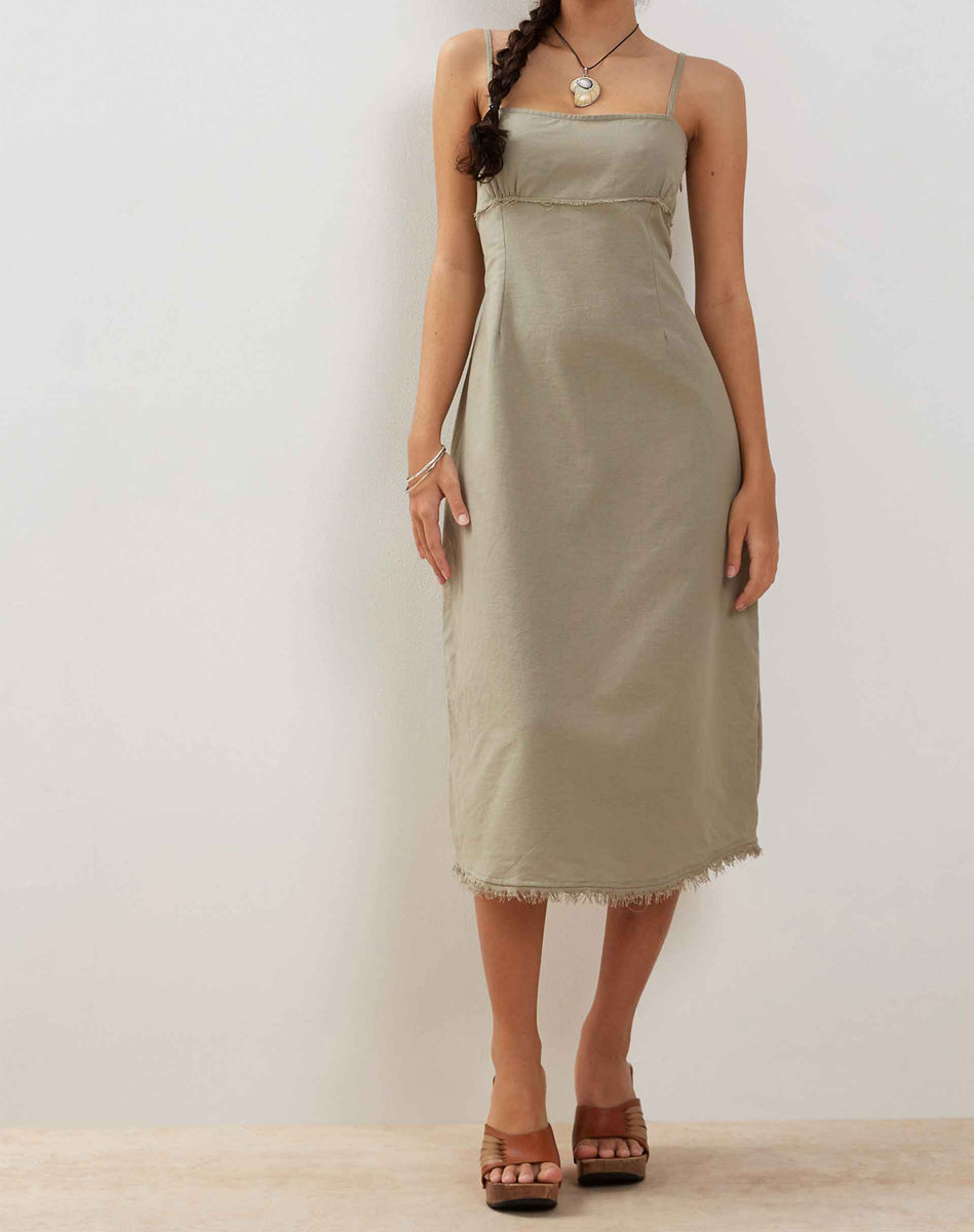 Slate Green Linen Midi Slip Dress | Una – motelrocks-com-us