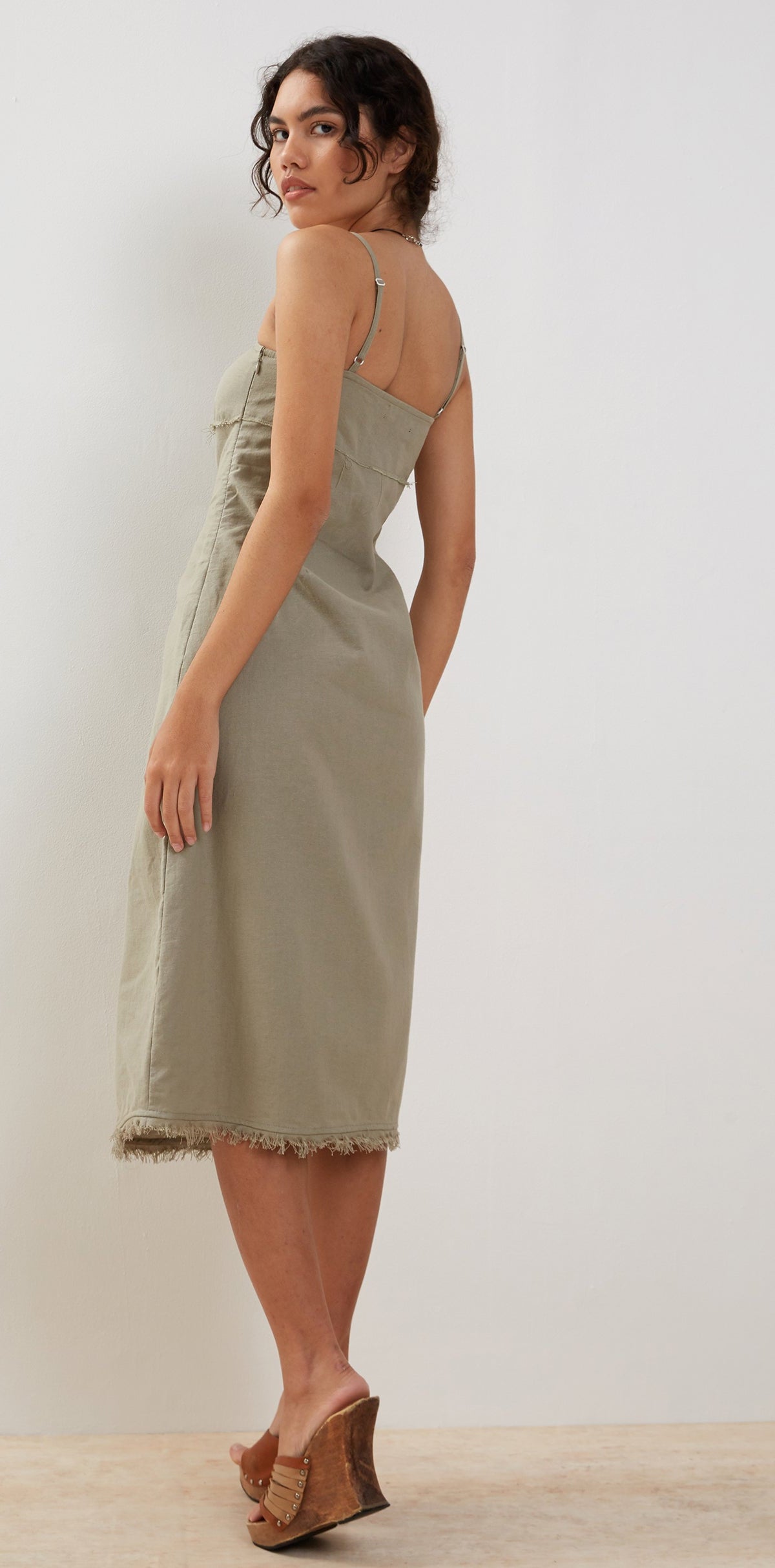 Slate Green Linen Midi Slip Dress | Una – motelrocks-com-us