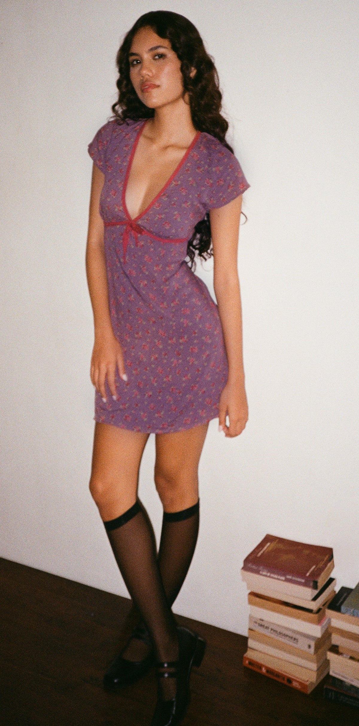 Flowing Rose Deep Purple Mini Dress | Vaiso – motelrocks-com-us