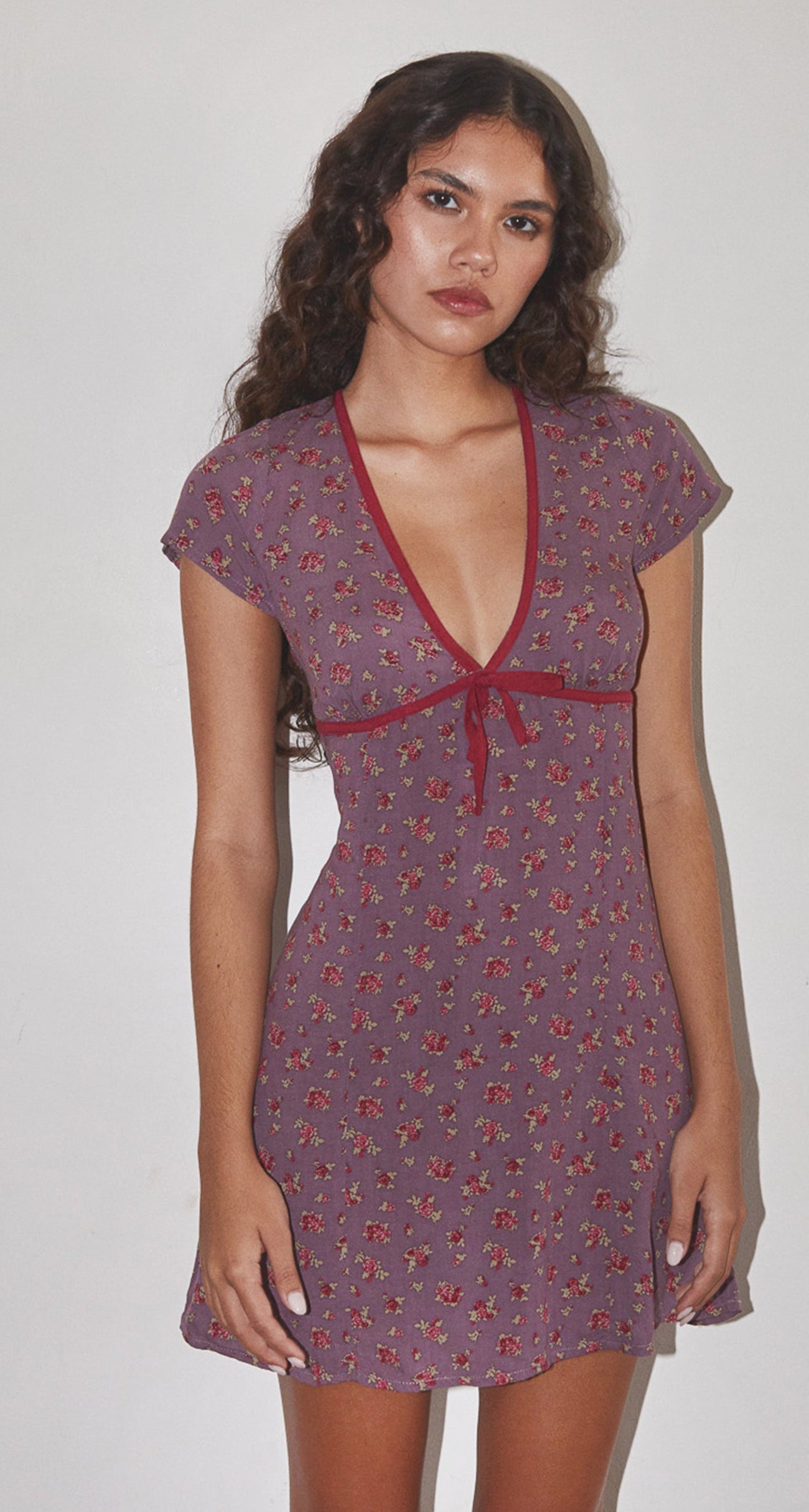 Flowing Rose Deep Purple Mini Dress | Vaiso – motelrocks-com-us