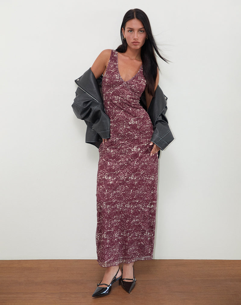 Burgundy Abstract Leop Spot Maxi Dress | Vatika – motelrocks-com-us