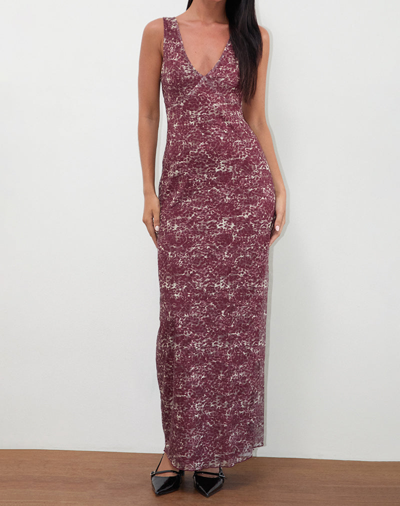 Burgundy Abstract Leop Spot Maxi Dress | Vatika – motelrocks-com-us