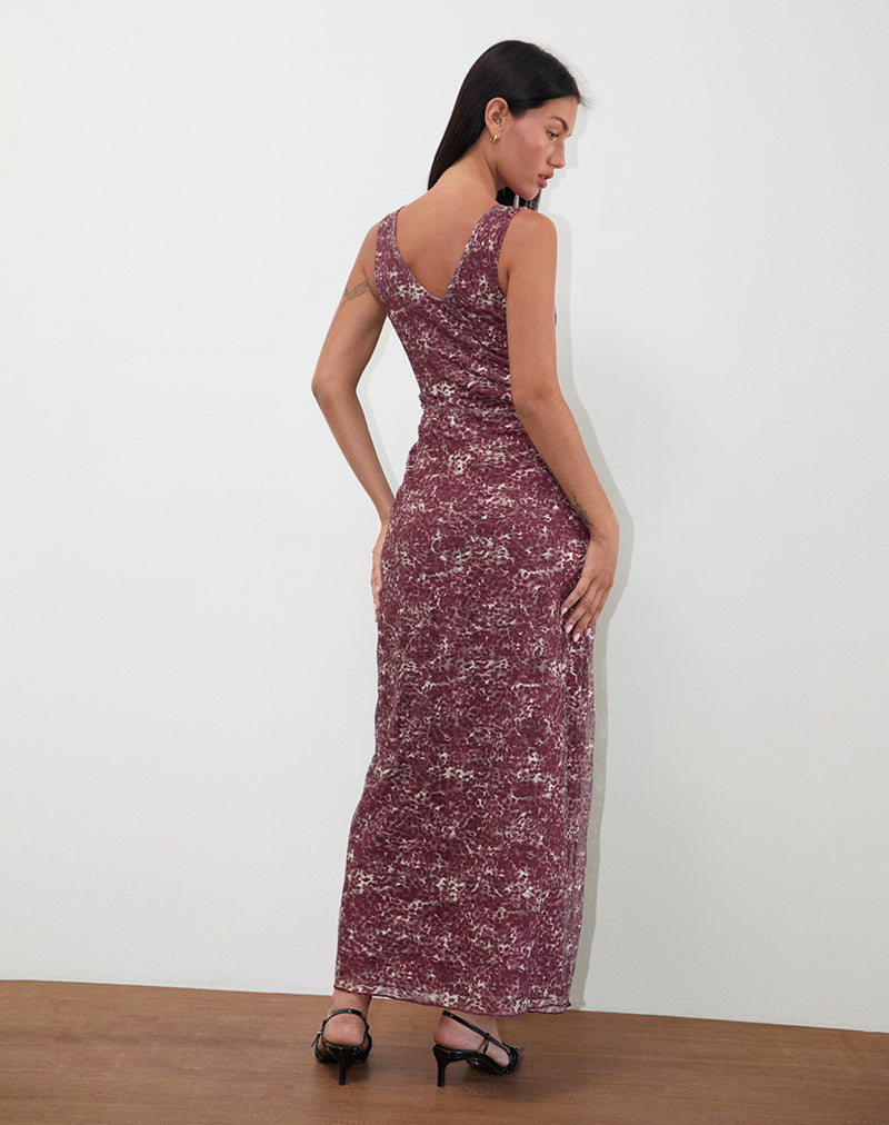 Burgundy Abstract Leop Spot Maxi Dress | Vatika – motelrocks-com-us