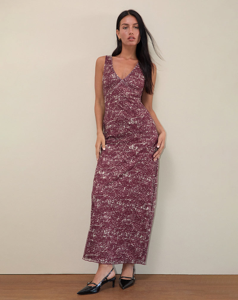 Burgundy Abstract Leop Spot Maxi Dress | Vatika – motelrocks-com-us