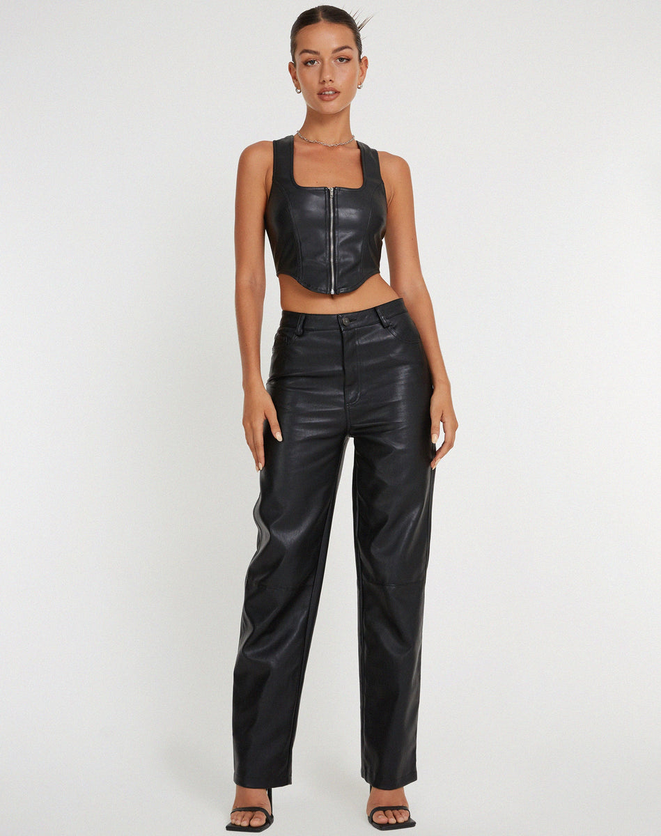 PU Black Cropped Zip Up Corset | Velika – motelrocks-com-us