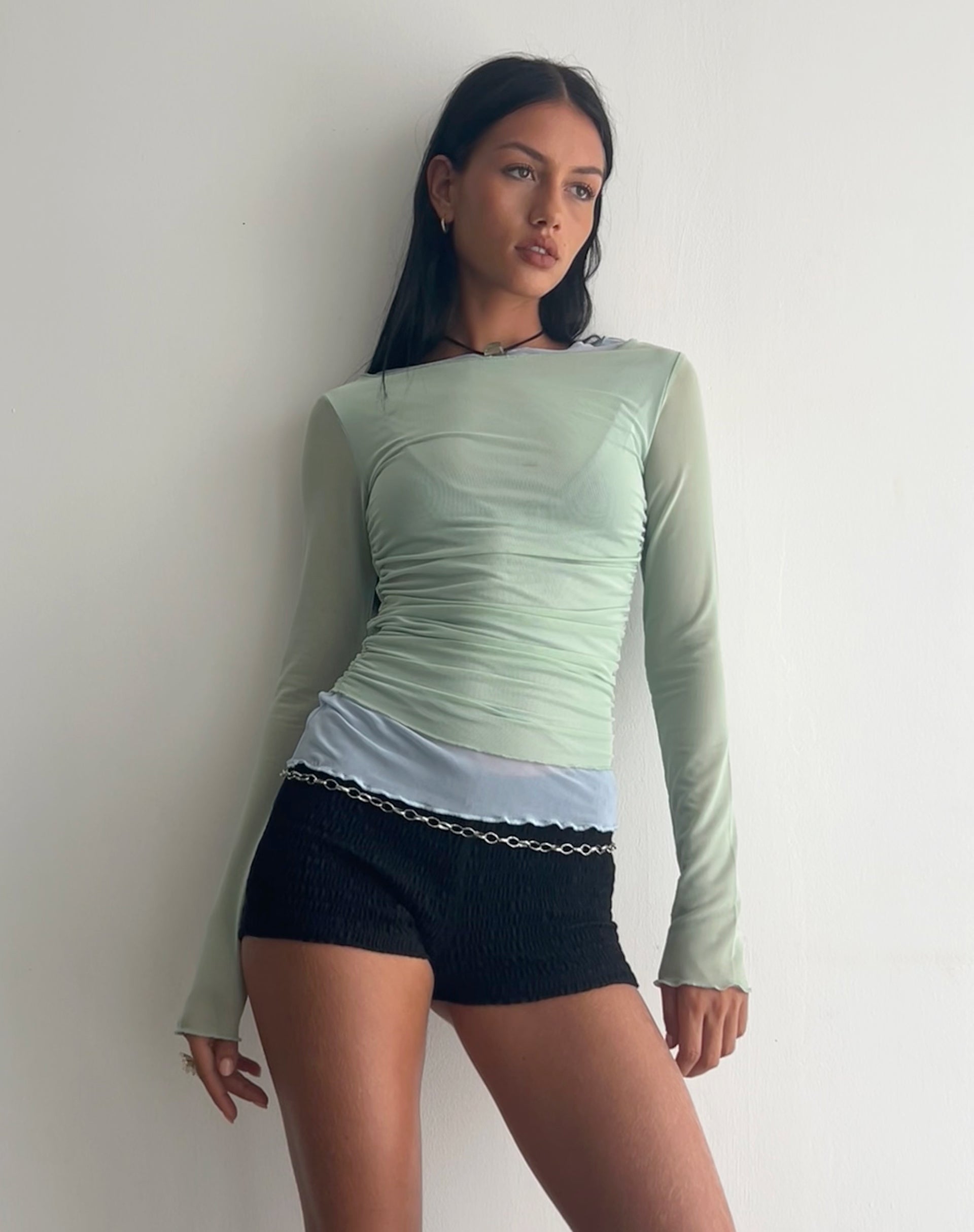 Frost Blue Long Sleeve Mesh Top | Vrist – motelrocks-com-us