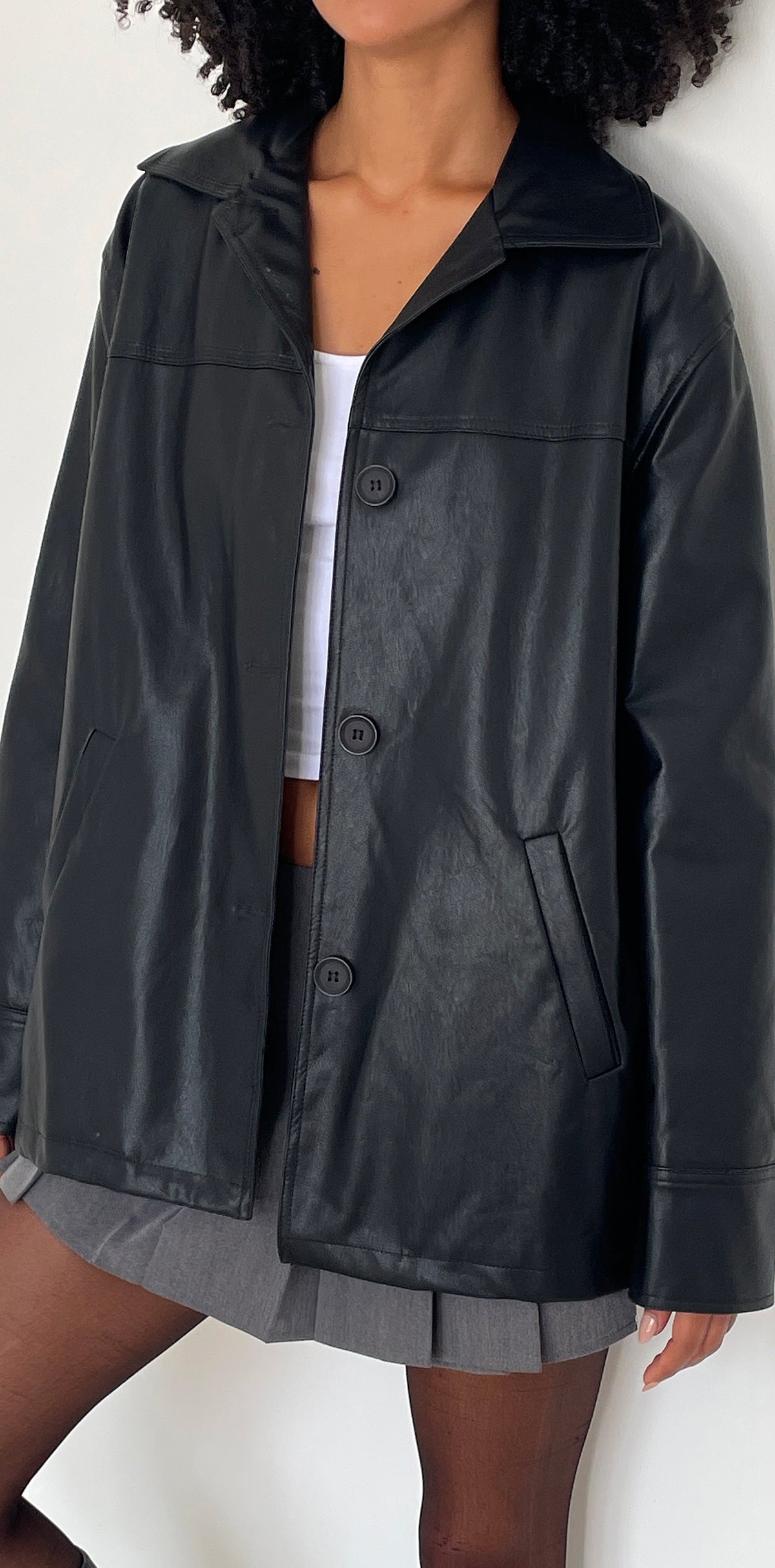 Oversized PU Black Jacket | Walta – motelrocks-com-us