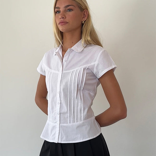 White Short Sleeve Poplin Blouse | Wilmot – motelrocks-com-us