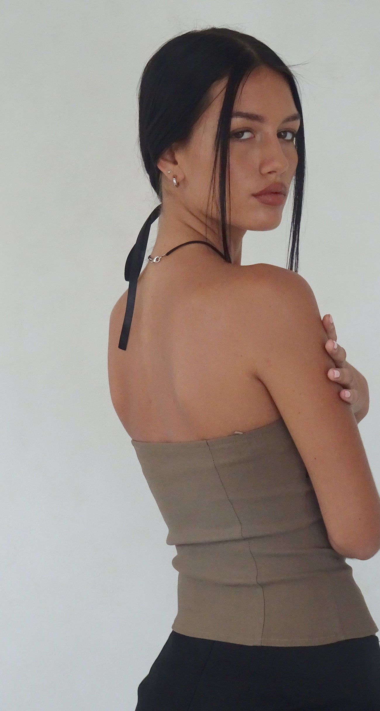 Brown Tailoring Bandeau Bow Top | Woyla – motelrocks-com-us